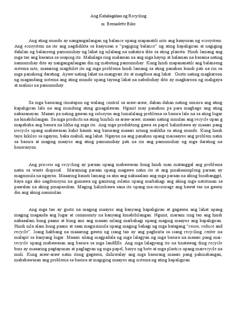 Ang Kahalagahan NG Recycling | PDF