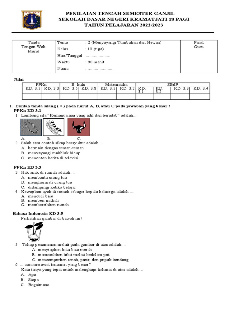 Soal PTS Kelas 3 Tema 2 3B | PDF