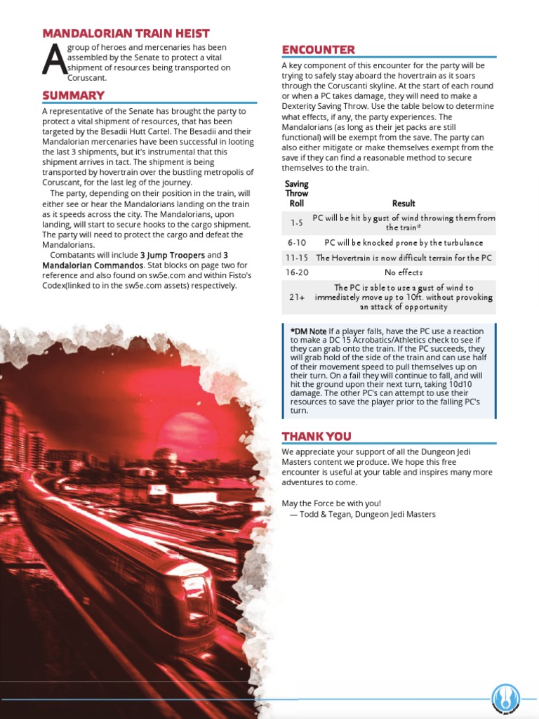 Mandalorian Train Heist - Dungeon Jedi Masters | PDF