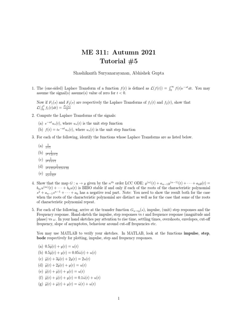 ME311 Autumn2021 T5 | PDF | Systems Theory | Control Theory