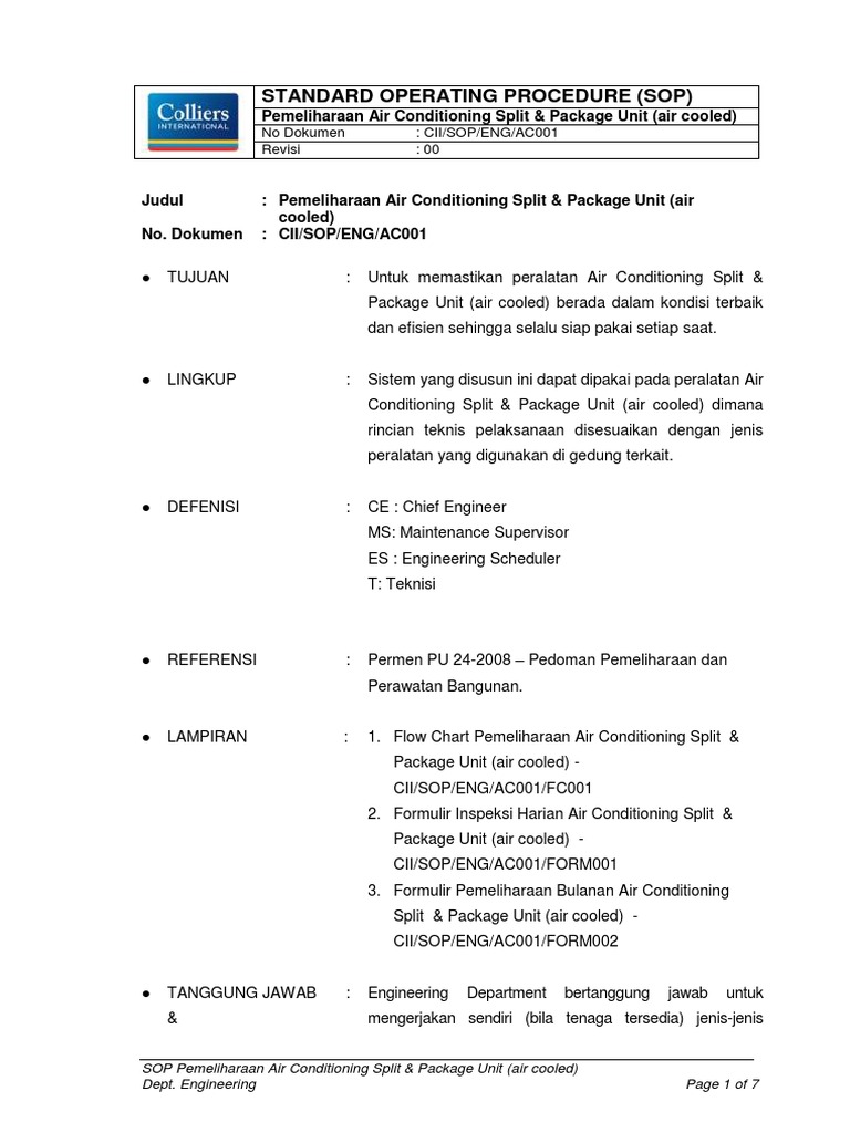 SOP - ENG - AC001 - AC Split - Packaged Unit (Air Cooled) | PDF