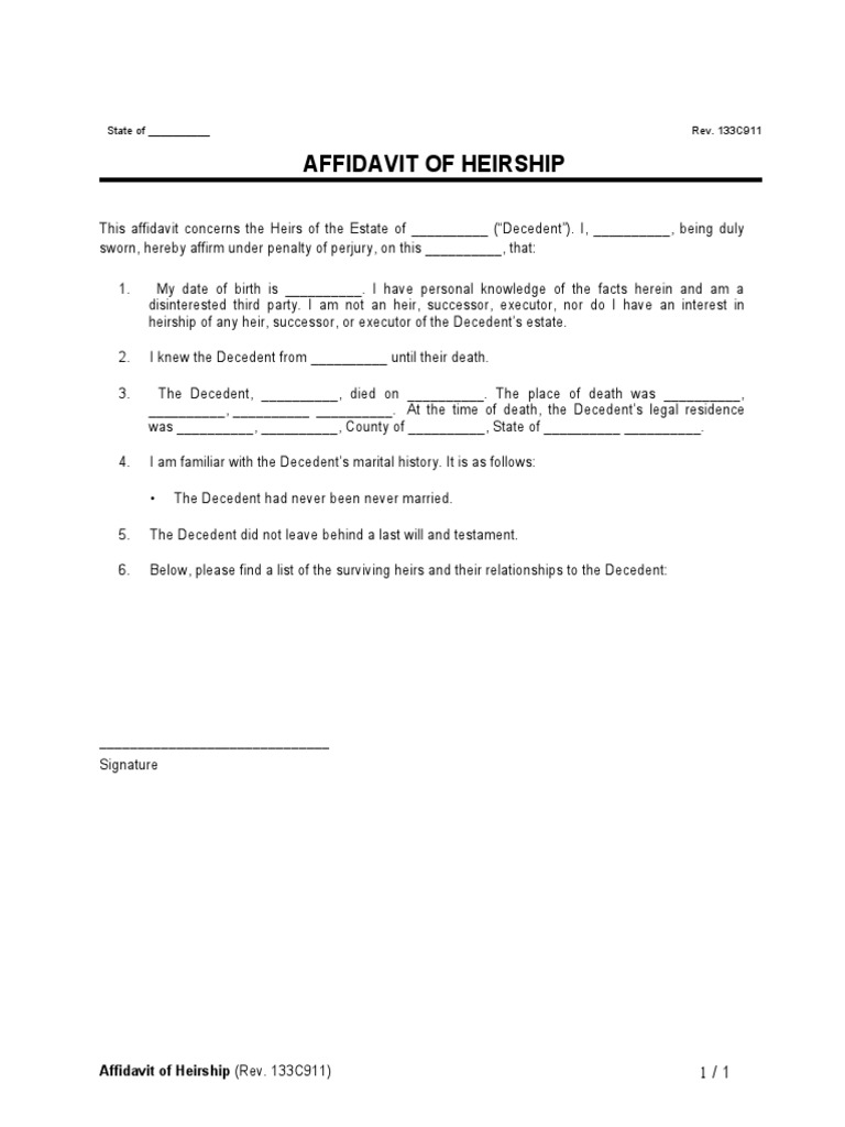 Affidavit of Heirship Template | PDF