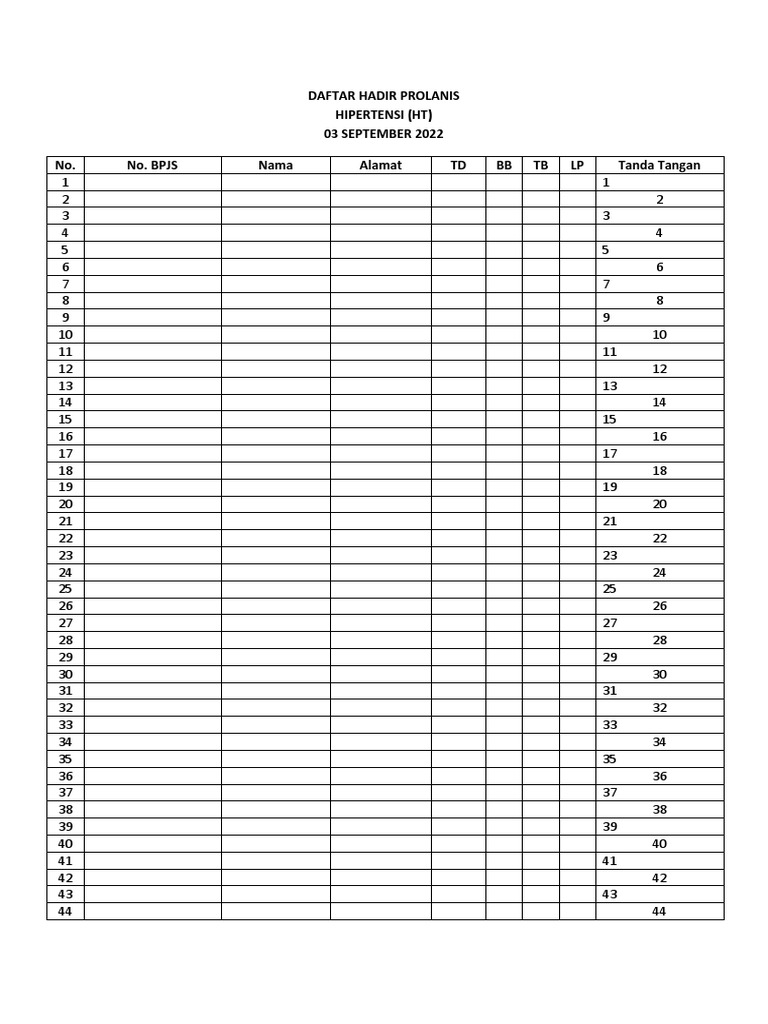 Daftar Hadir Prolanis | PDF