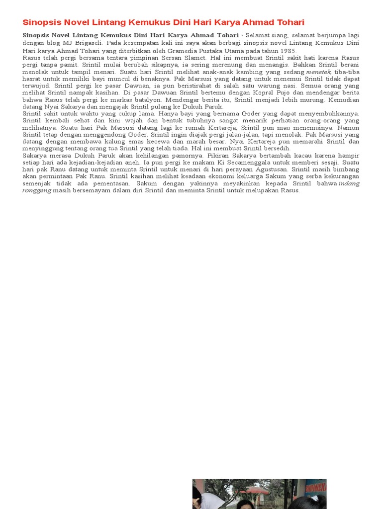 Sinopsis Novel Lintang Kemukus Dini Hari Karya Ahmad Tohari | PDF | Agama & Spiritualitas