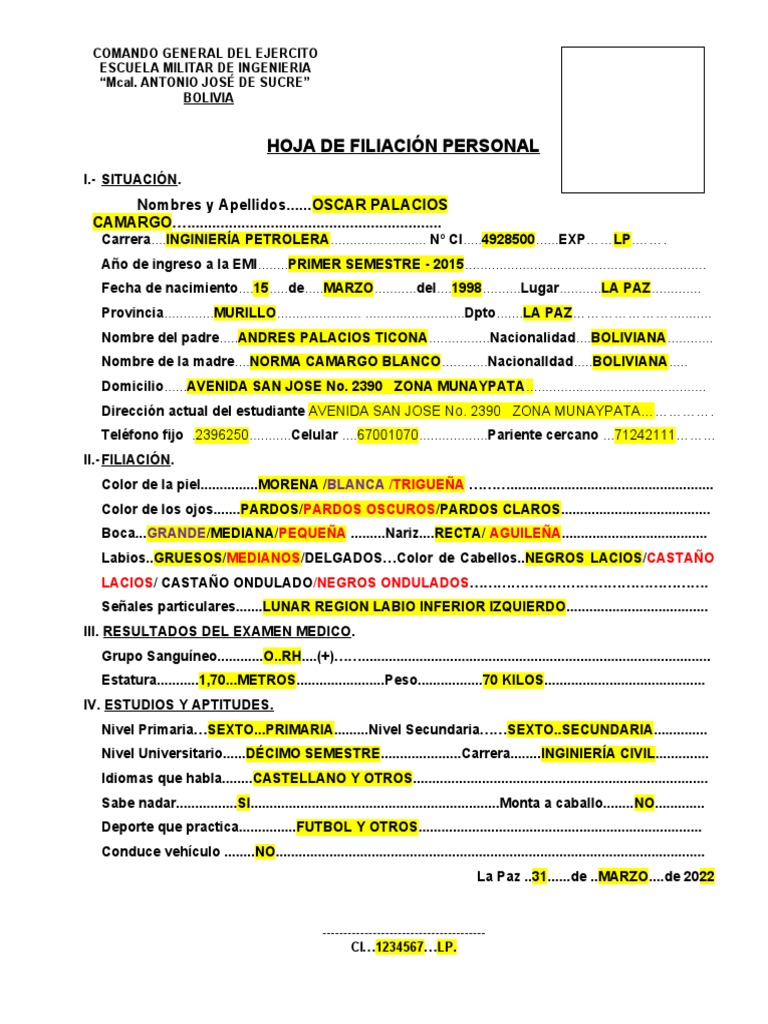 MODELO para LLENADO FILIACION PERS. | PDF