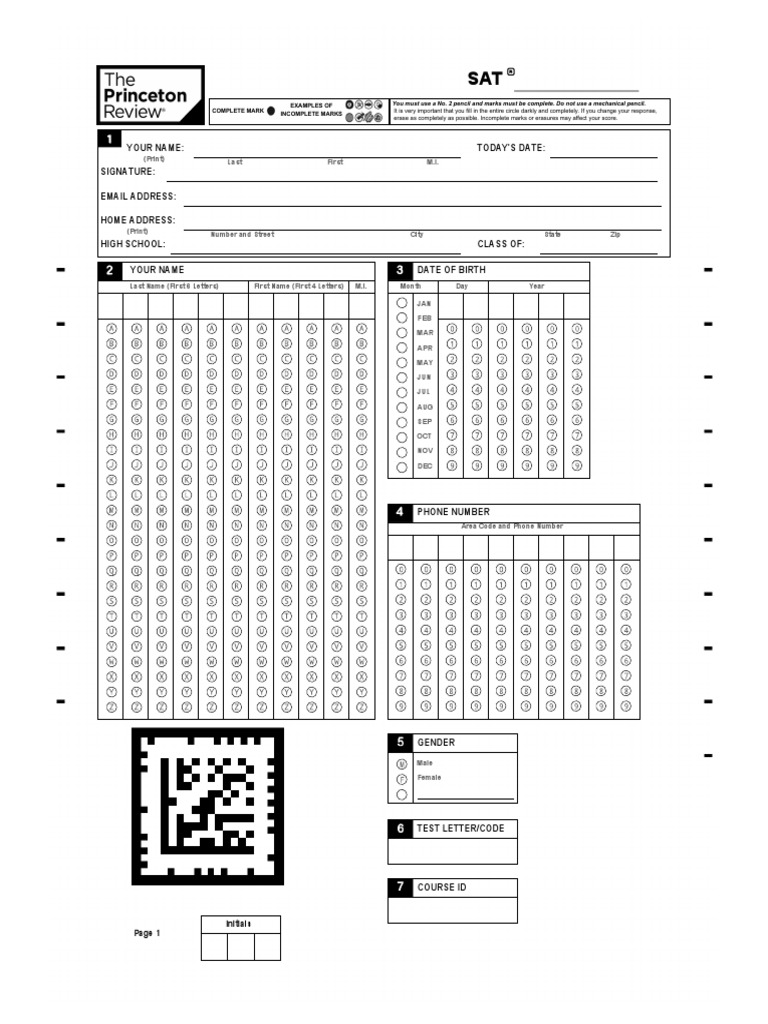 SAT Bubble Sheet | PDF