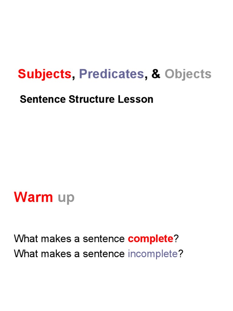 Subjects Predicates and Objects Lesson | Download Free PDF | Subject ...