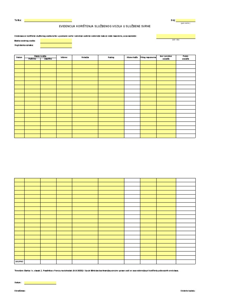 Evidencija Kor Sluzbenog Vozila | PDF