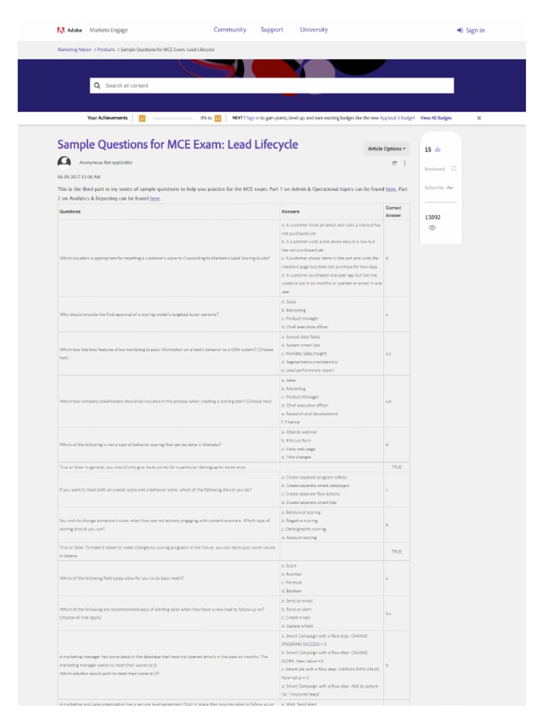 Sample Questions For MCE Exam Lead Lifecycle | PDF