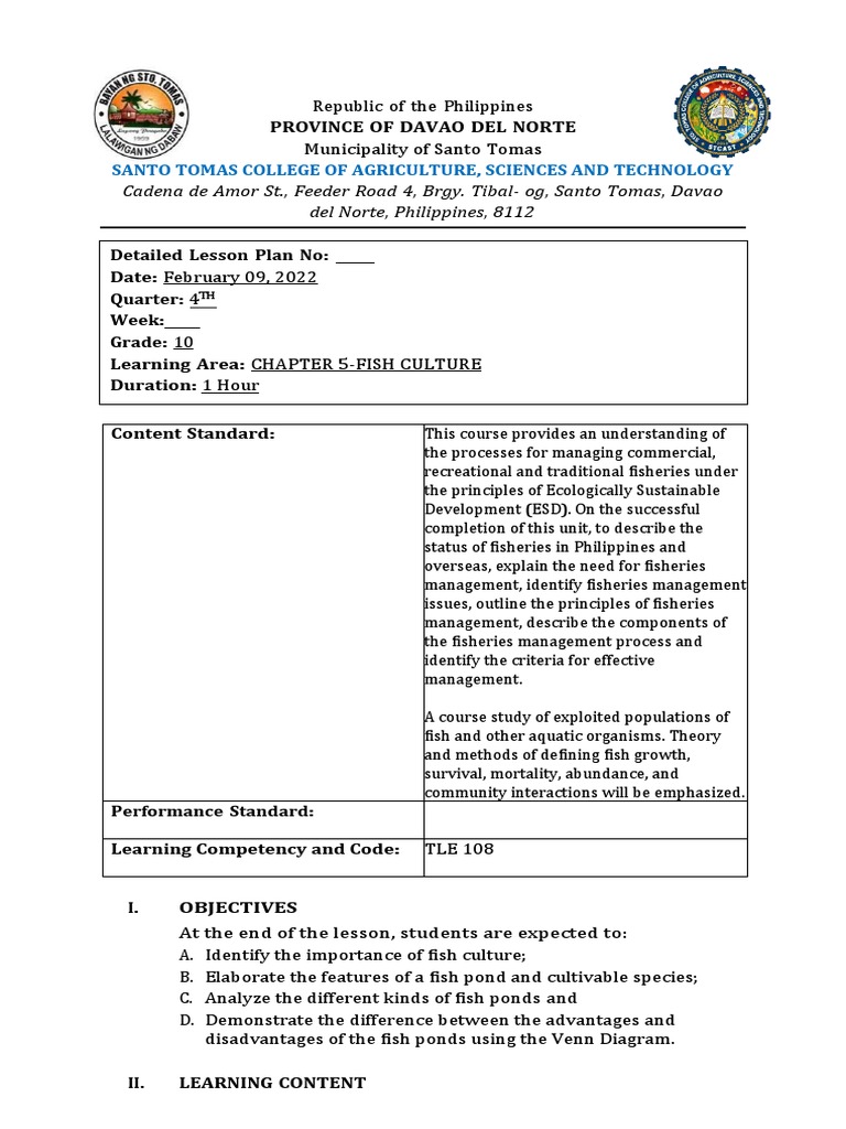 DETAILED LESSON PLAN Word | PDF | Fishery | Learning