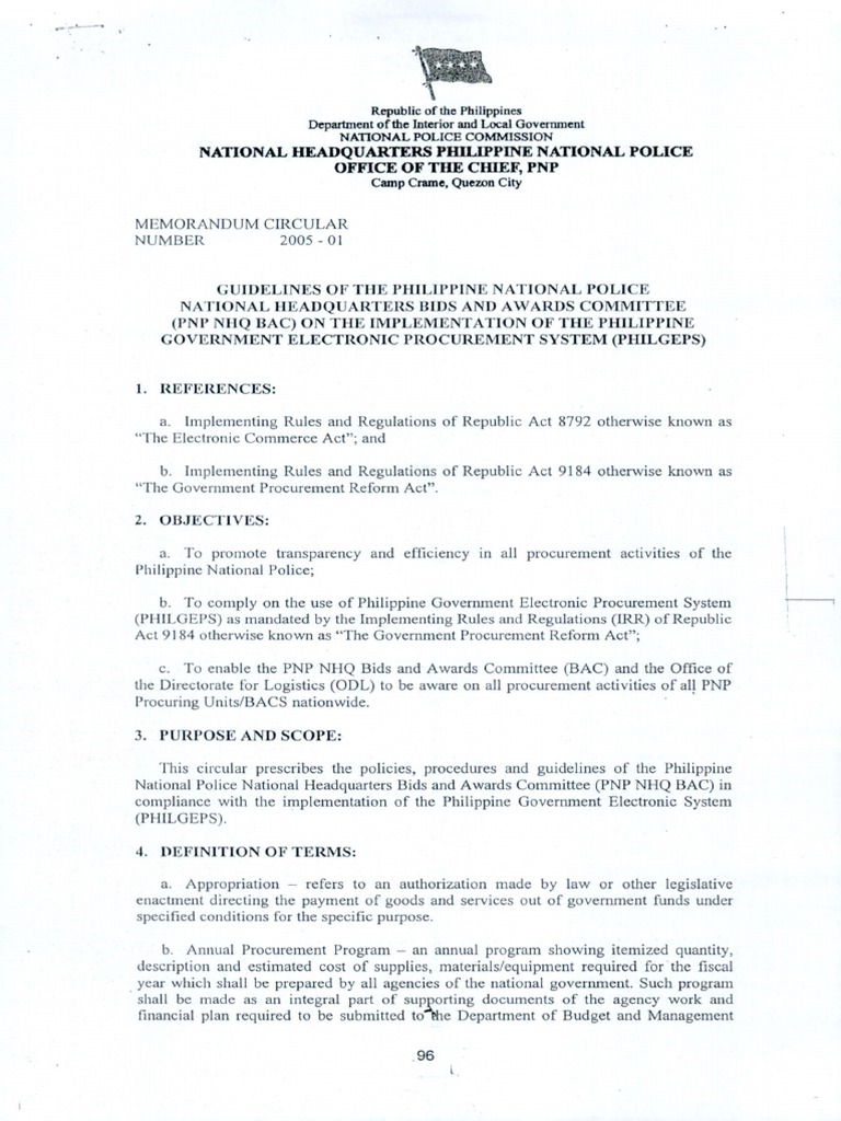 11 MC 2005-01 Guidelines of The PNP NHQ BAC On The Implementation of ...