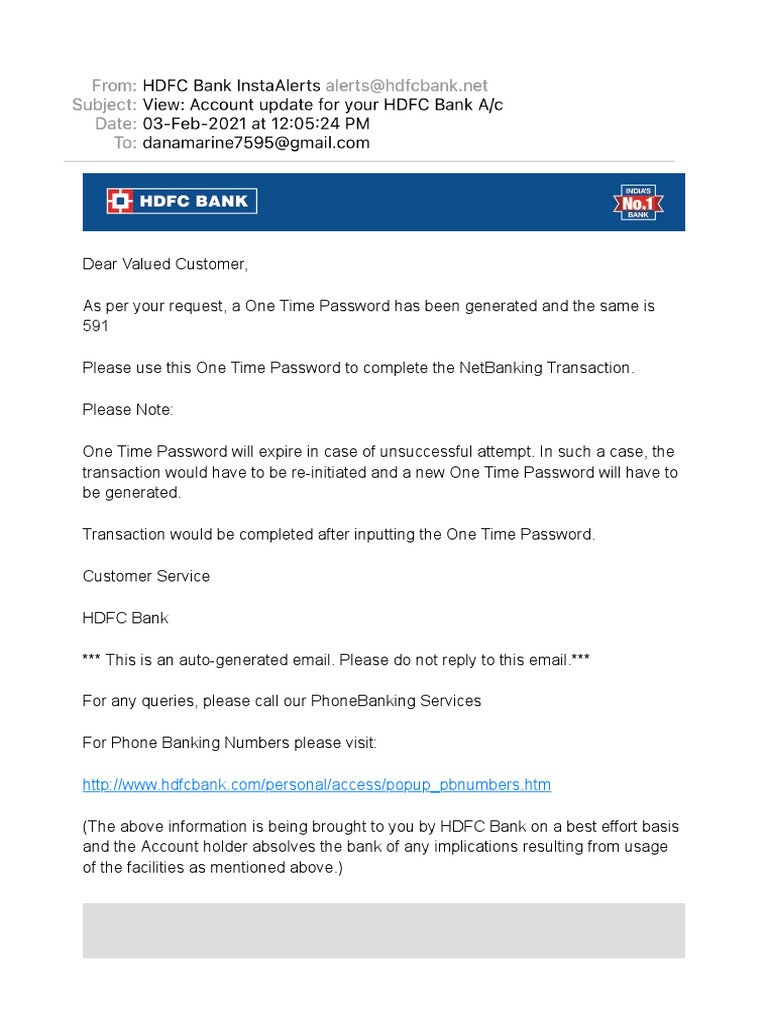 View Account Update For Your HDFC Bank Ac 2 | PDF