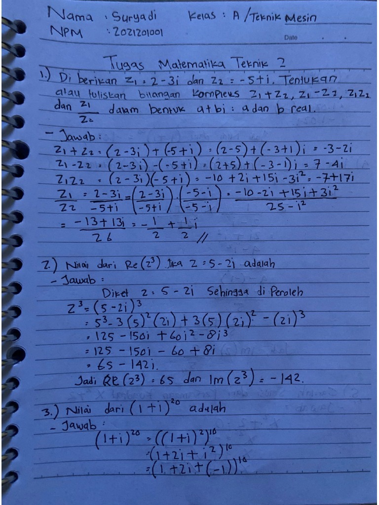 Tugas Matek 2 - Suryadi 2021201001 | PDF