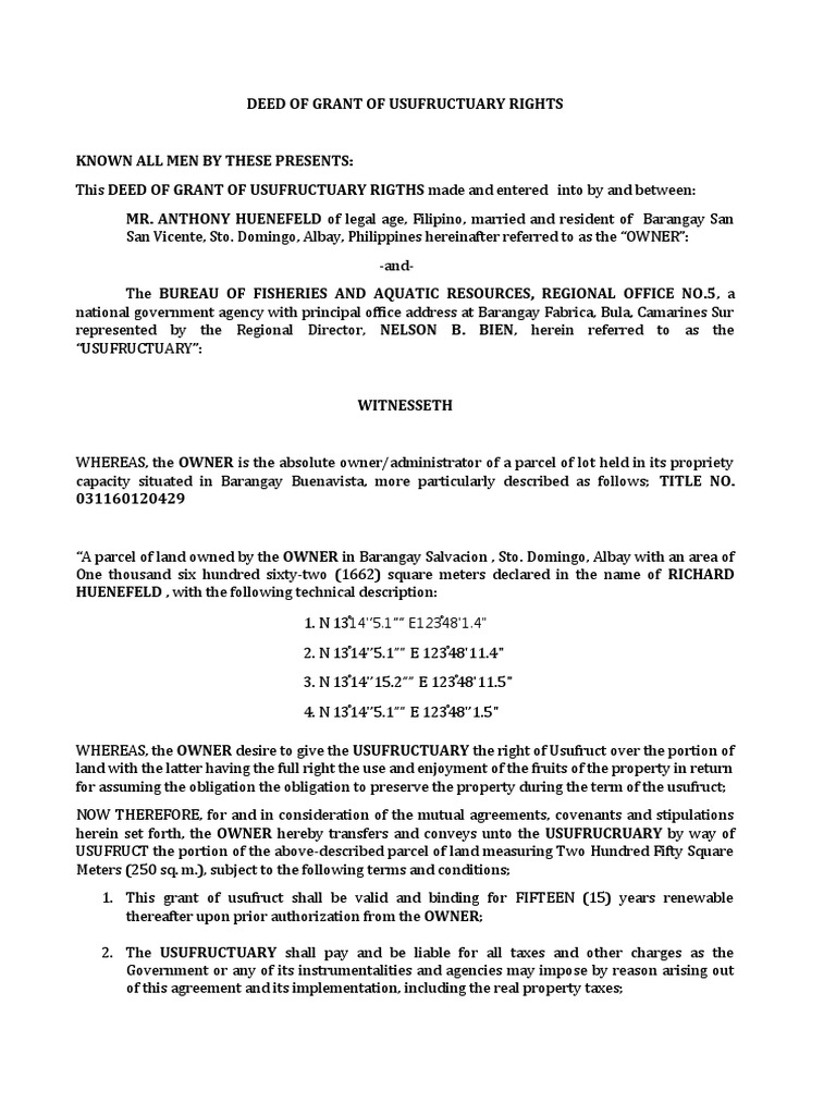 Usufruct Agreement Watch Tower | PDF | Environmental Law | Urban