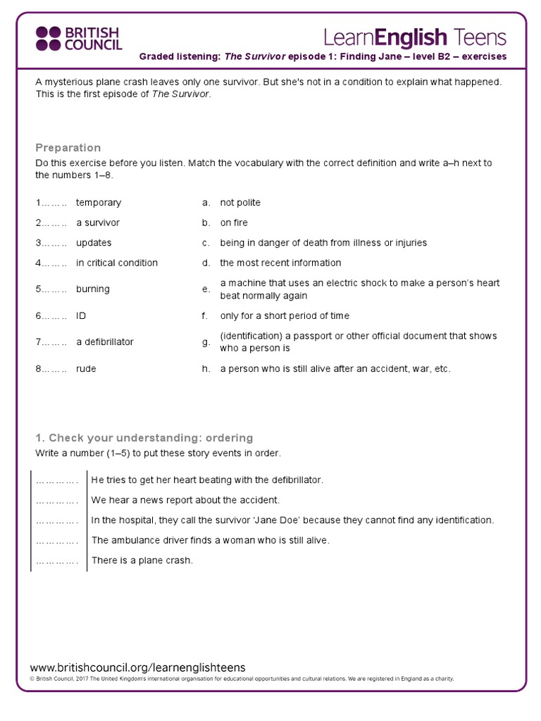 The Survivor Episode 1 Finding Jane - Level b2 - Exercises | PDF