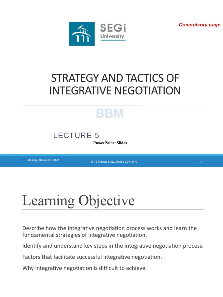 Lecture 5 - Strategy and Tactics of Integrative Negotiation | PDF ...
