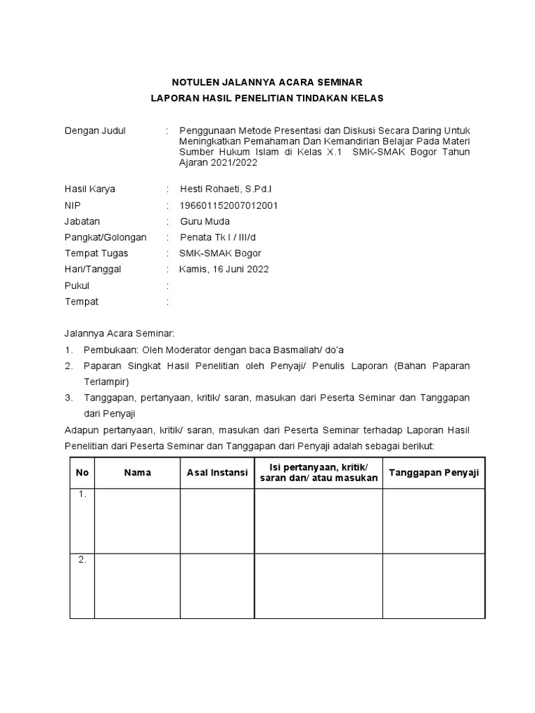 Notulen Seminar PTK | PDF