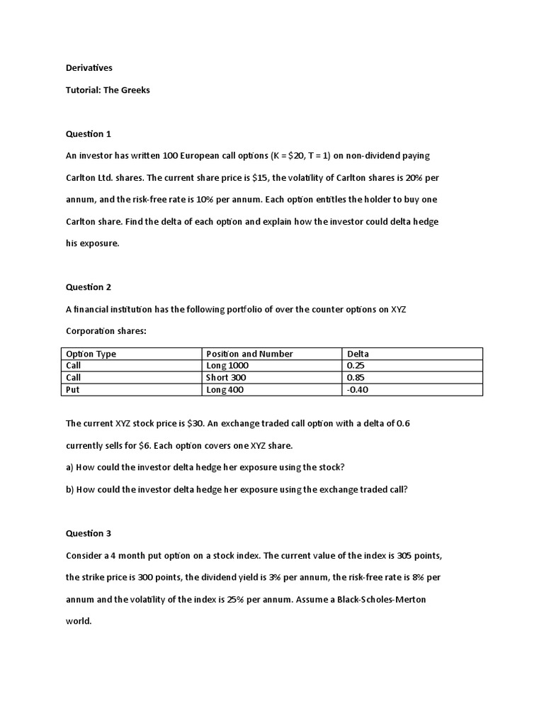 Delta Hedging Questions | PDF | Greeks (Finance) | Option (Finance)