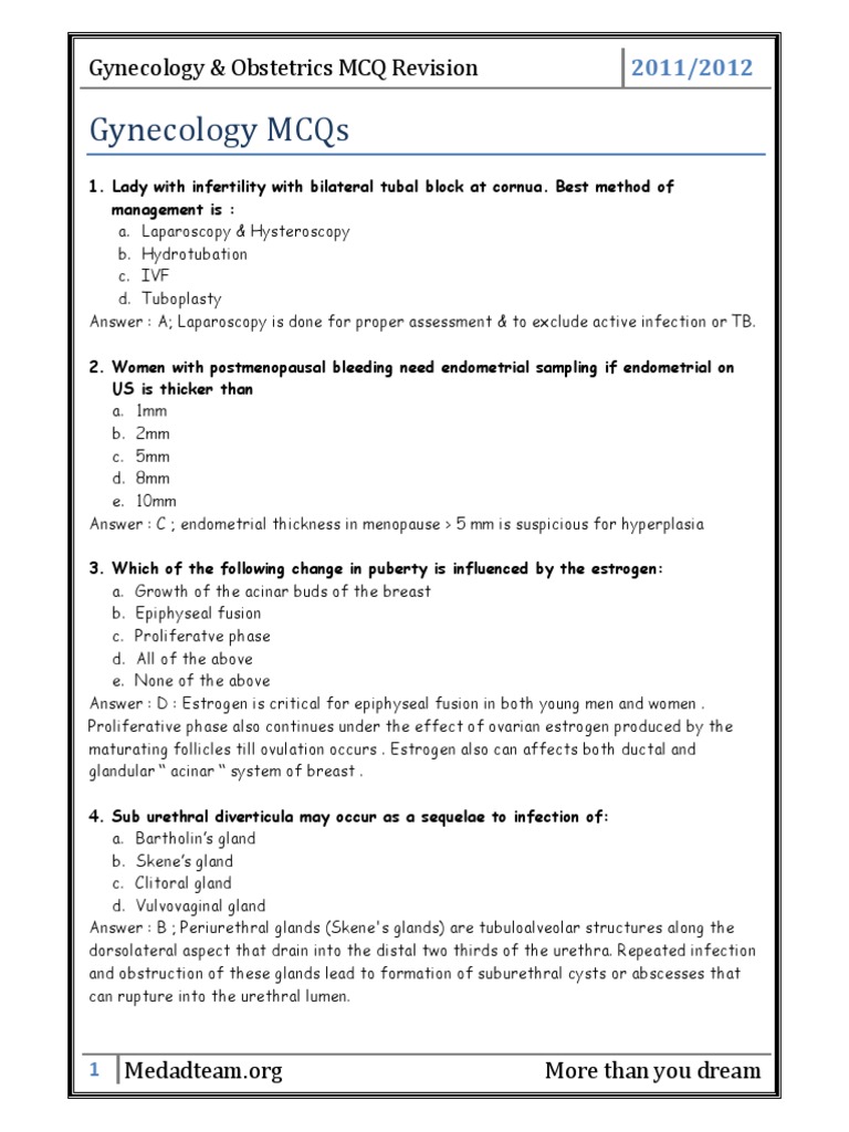 Gynecology and Obstetrics MCQ Revision | PDF | Gynaecology | Motherhood