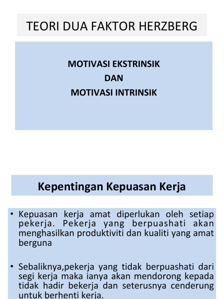Teori Dua Faktor Herzberg dan Kepuasan Kerja | PDF
