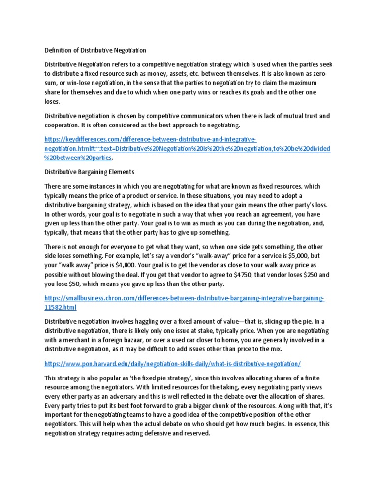 Distributive Negotiation | PDF