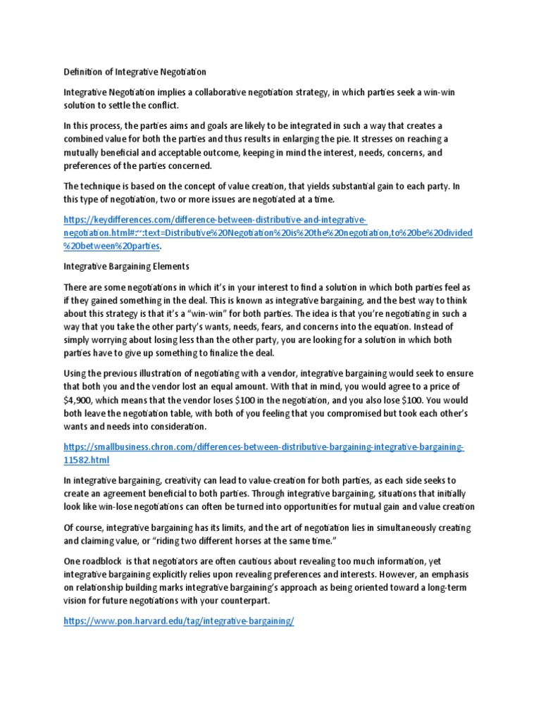 Integrative Negotiation | PDF | Negotiation | Bargaining