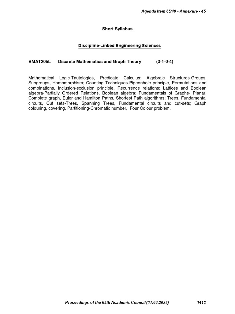 Bmat205l Discrete-Mathematics-And-Graph-Theory TH 1.0 67 Bmat205l | PDF