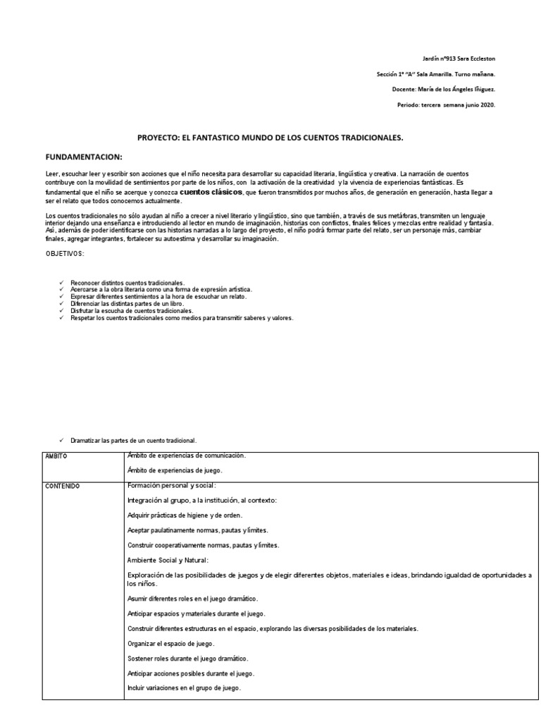 Proyecto Cuentos Tradicionales Jardín | PDF | Fantasía