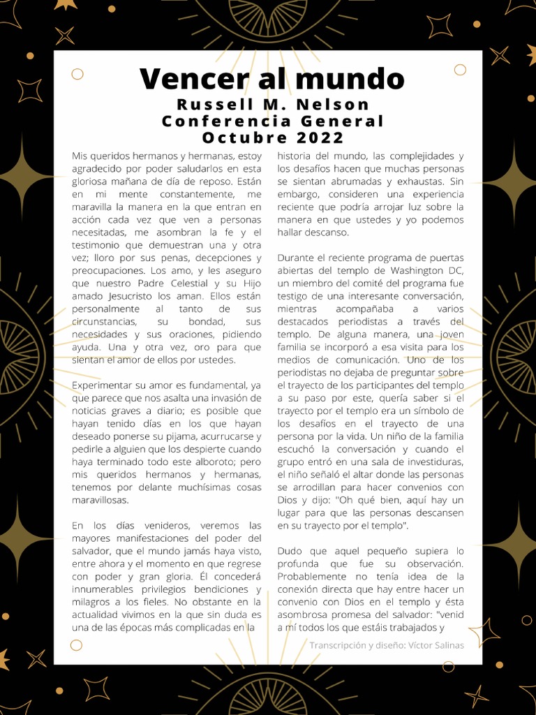 Vencer Al Mundo - Russell M Nelson Oct 2022. | PDF