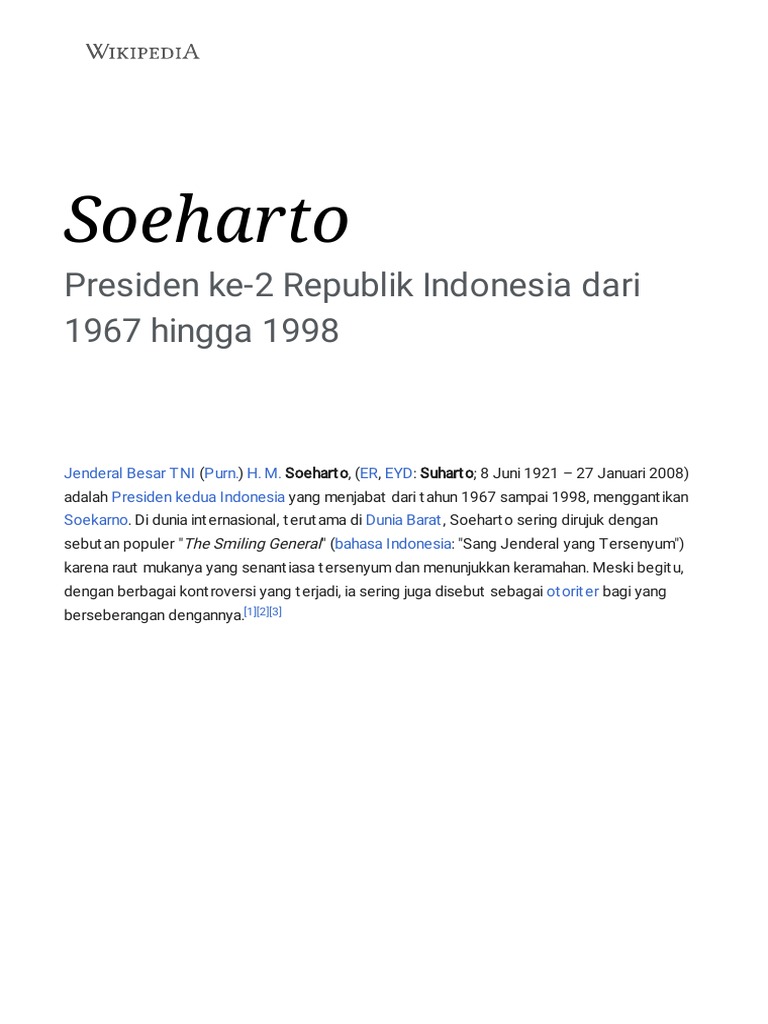 Soeharto - Wikipedia Bahasa Indonesia, Ensiklopedia Bebas | PDF