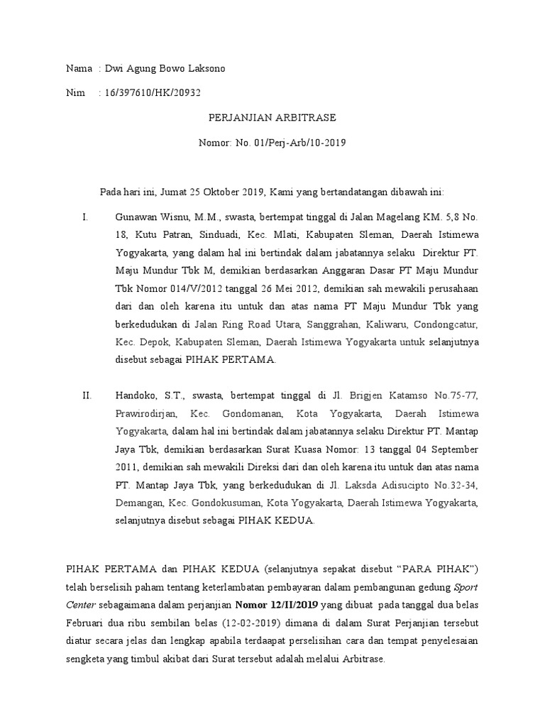 Perjanjian Arbitrase | PDF