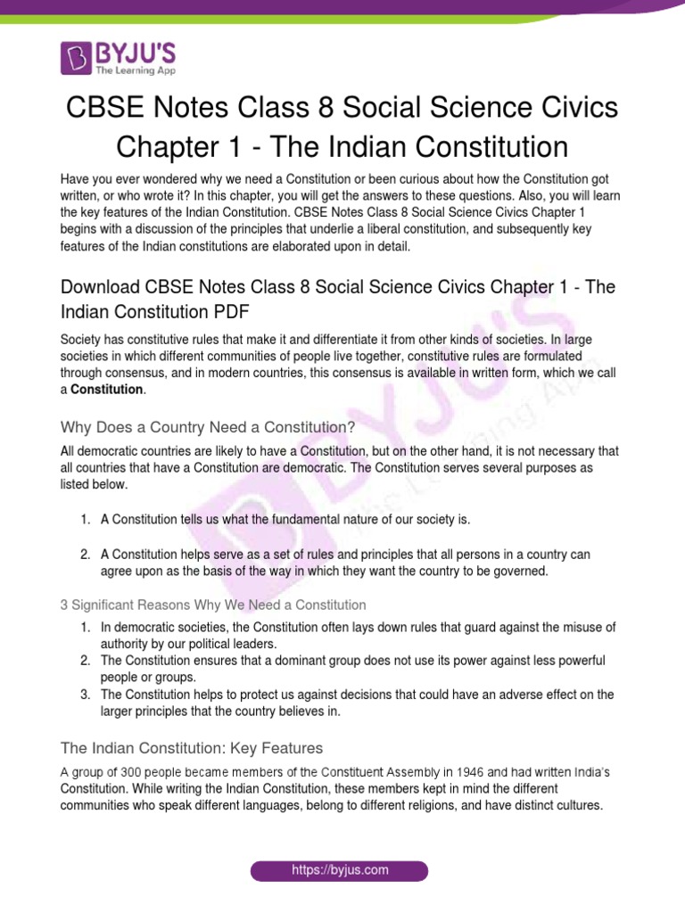 Civics Chapter 1 Notes | PDF | Separation Of Powers | Constitution
