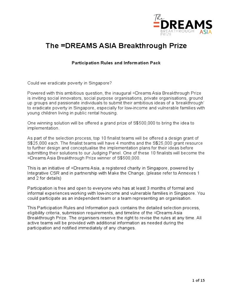 The Dreams Asia Breakthrough Prize Participation Rules & Information ...