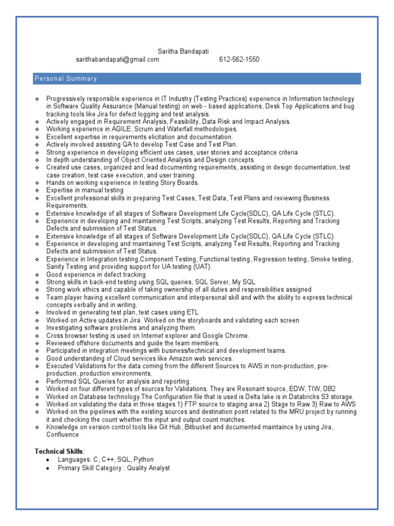 Saritha B Resume Pdf Software Development Process Agile Software