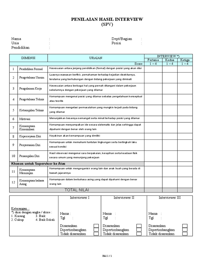 Form Interview (SPV Keatas) | PDF