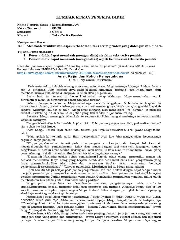 LKPD BHS INDONESIA Teks Cerpen | PDF