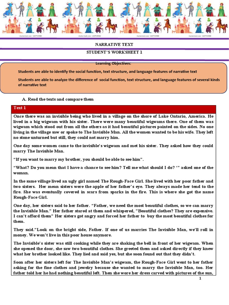 Student's Worksheet Narrative Text | PDF