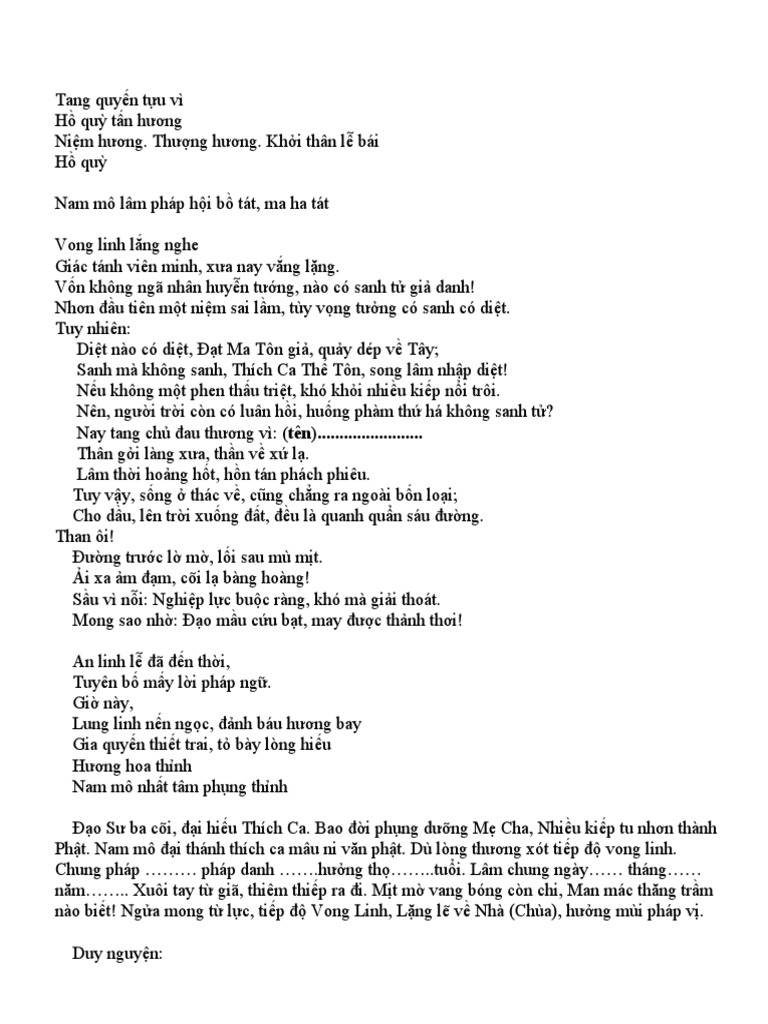 Cúng Cơm Vong Linh Bài Mẫu 2 | PDF