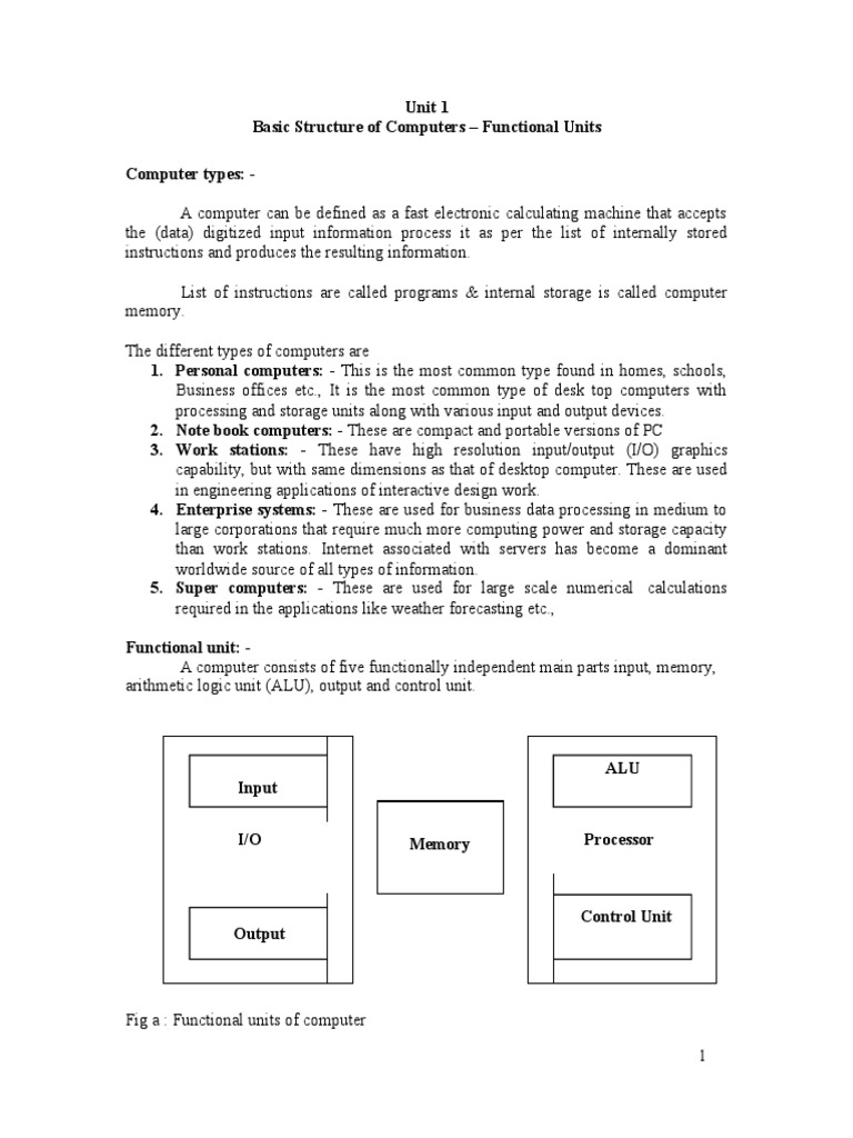 Unit 1 - Basic Structure of Computers - Functional Units | PDF | Computer Data Storage | Central ...