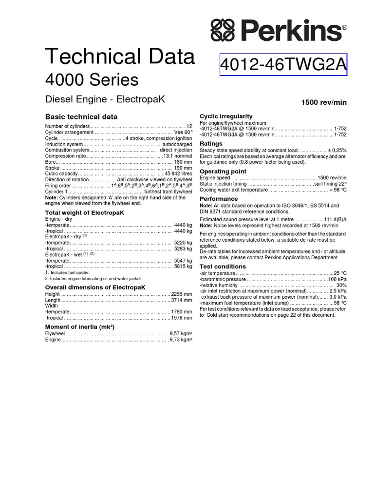 Perkins 4012 Series Technical Data | PDF | Turbocharger | Diesel Engine