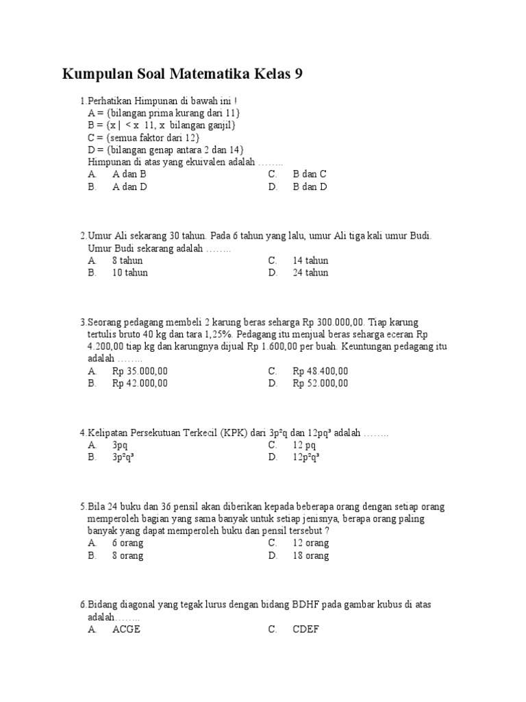Kumpulan Soal Matematika Kelas | PDF