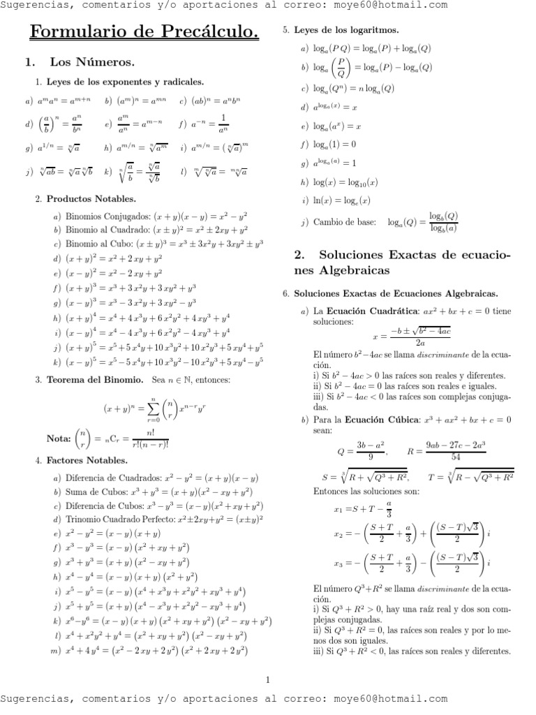 Formulario de Matemáticas Completo.. | Derivado | Ecuaciones