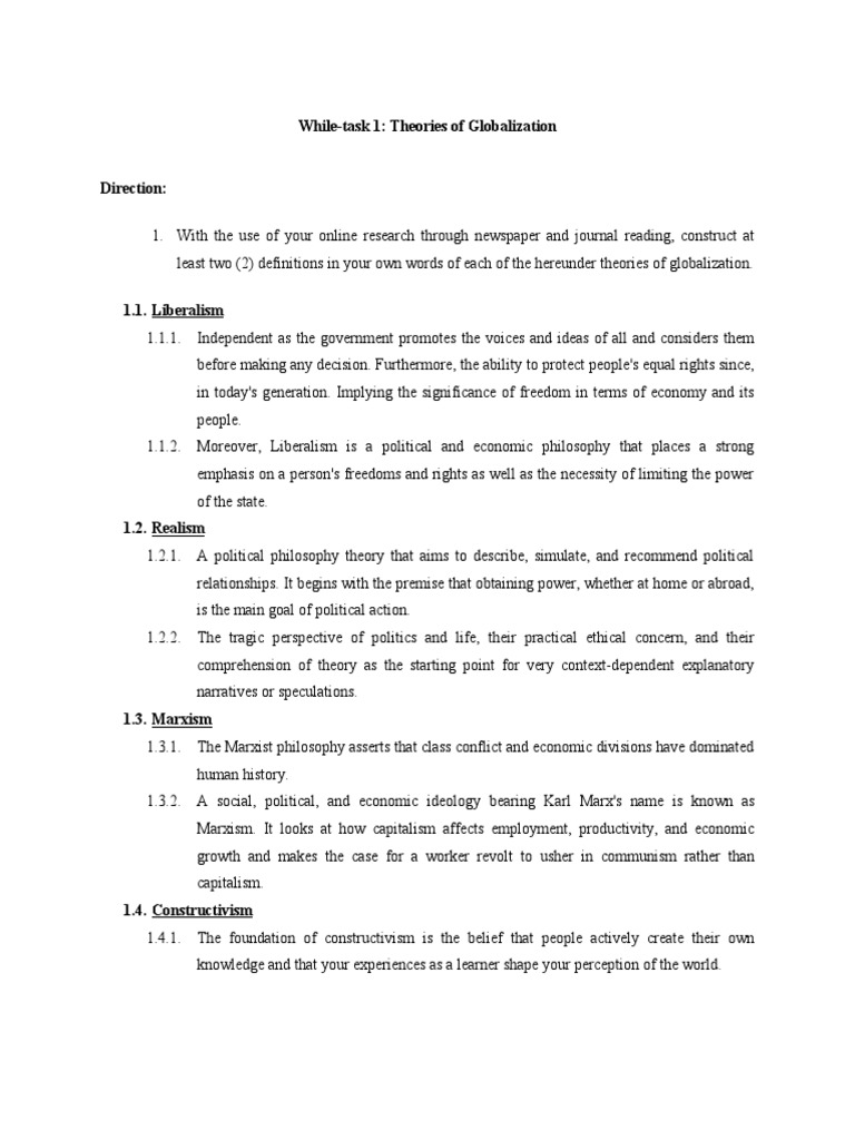 M1 Lesson 3 Theories of Globalization Whiletask 1 Jaspe | PDF | Constructivism (Philosophy Of ...