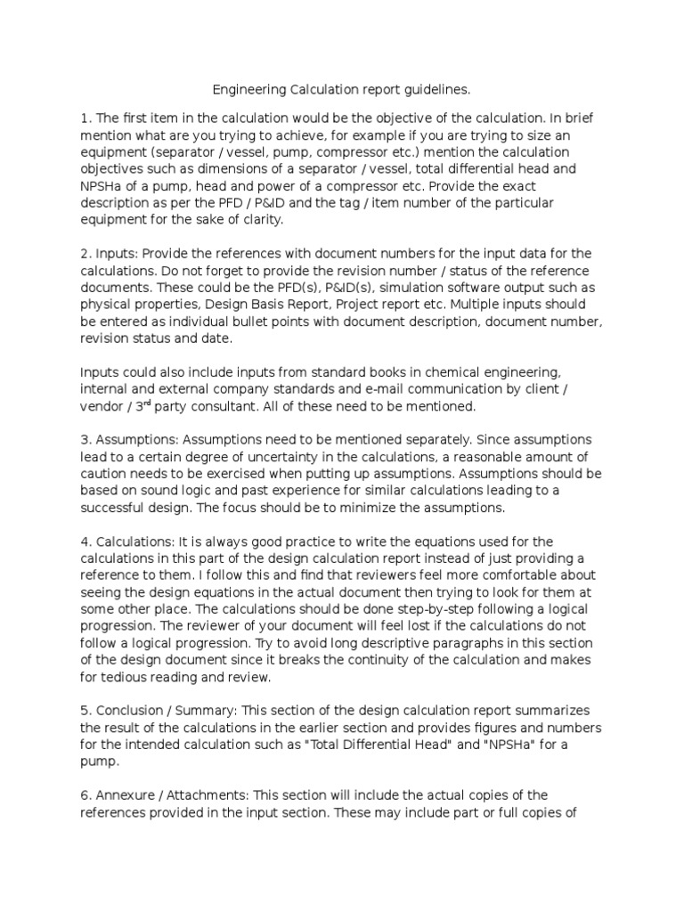 Engineering Calculation Report Guidelines | PDF