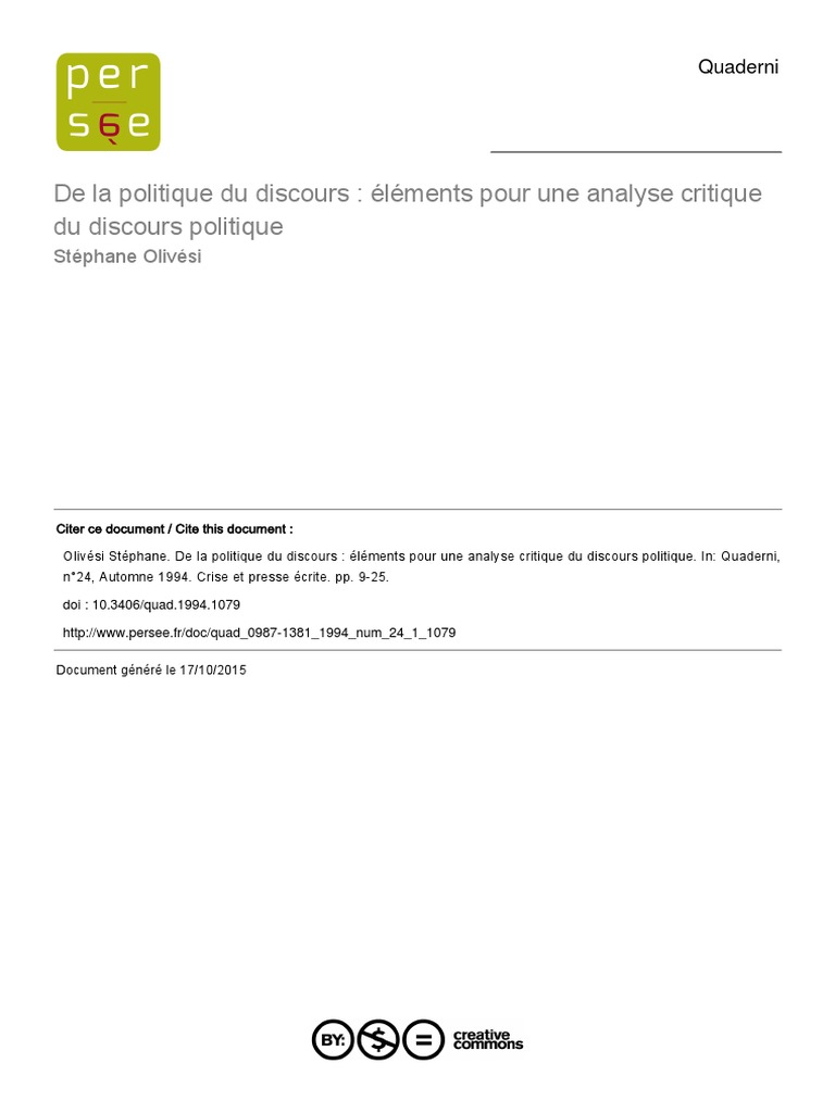 De La Politique Du Discours Éléments Pour Une Analyse Critique Du ...