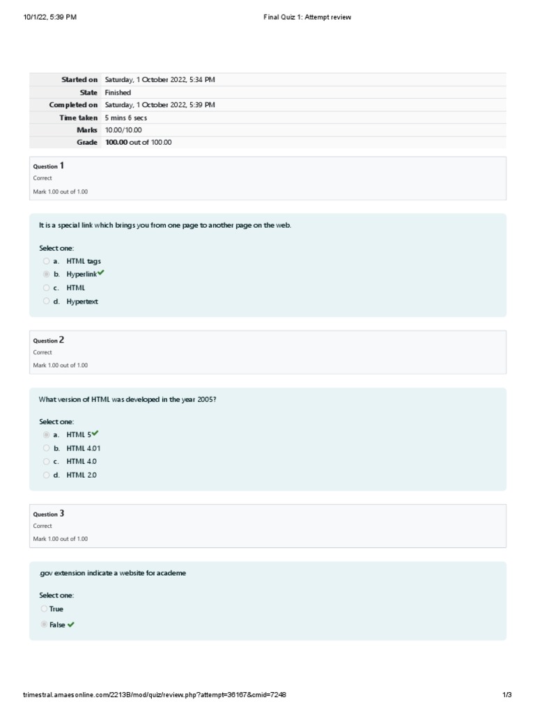 Final Quiz 1 - Attempt Review | PDF | Html | World Wide Web