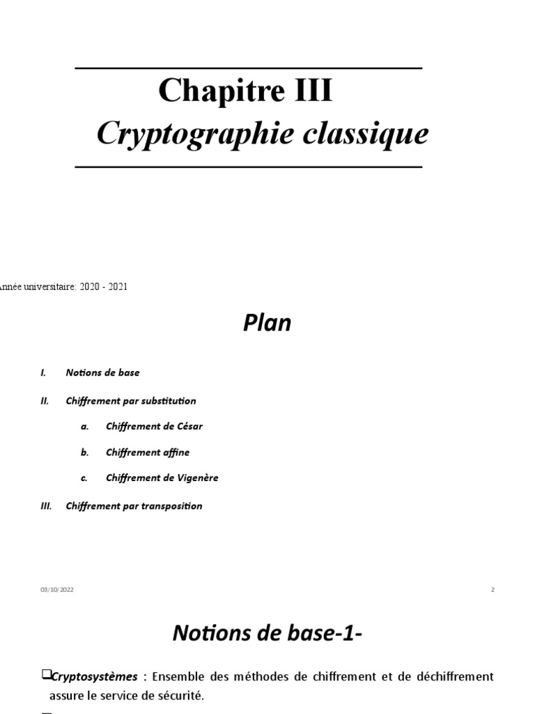 Chapitre III - Cryptoghaphie Classique | PDF | Cryptanalyse | Public-key cryptography