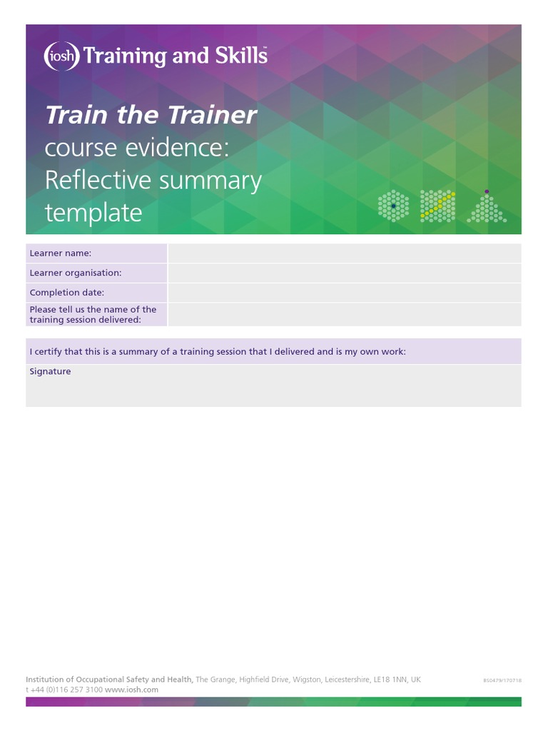 IOSH TTT V1.2 - Reflective Statemement Template | PDF | Cognitive Science | Behavior Modification