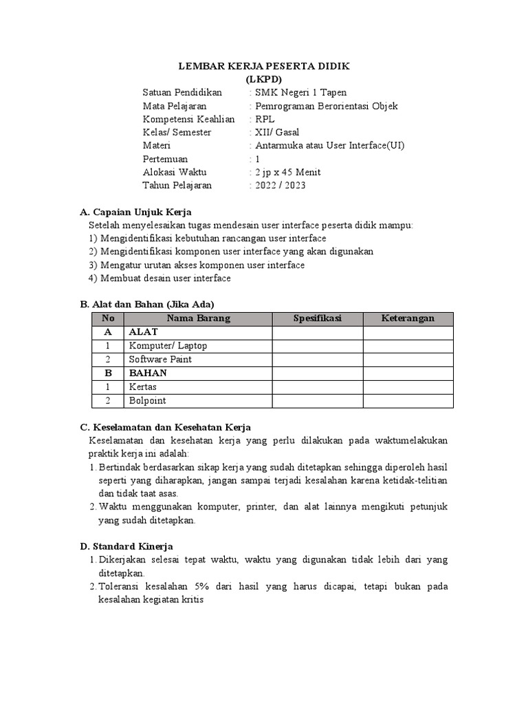 LKPD Merancang User Interface | PDF