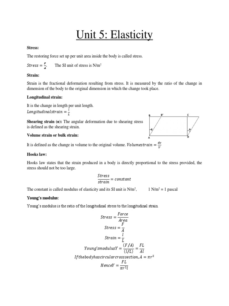 Unit 5 | PDF | Elasticity (Physics) | Young's Modulus